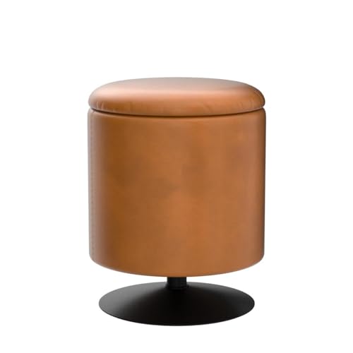HeuGah Storage Ottoman with Storage for Living Room,Faux Leather Round Ottoman Coffee Table and Ottoman Foot Rest with Metal Rotatable Chassis (Brown)
