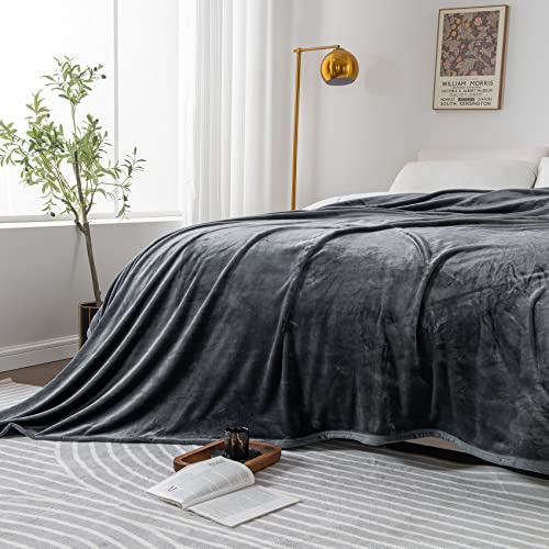 HULAWAO Fleece Bed Blankets, Soft Lightweight Luxury Throw Blanket, Plush Fuzzy Super Cozy and Comfy for Couch Sofa or Bed, All Seasons(Dark Grey, Queen)