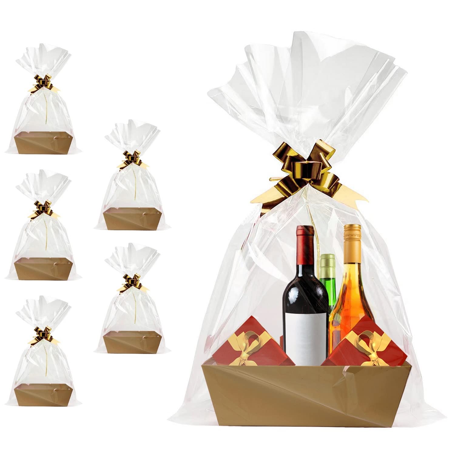 Baskets For Gifts Empty, 5 PCS Sturdy Diy Bulk Gift Basket Kraft Market Tray Cardboard Basket With Handles, Gift Basket Kit Supplies Wrap To Fill For St Patricks Day, Sympathy,Birthday, Irish Wedding