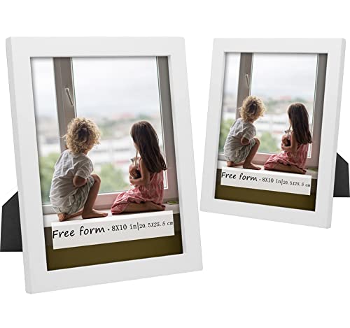 8x10 White Picture Frames Set of 2, Solid Wood Photo Frame with High Definition Glass, Rustic Simple Classic Handmade Wooden Frames for Wall Gallery Mounting or Table Top Display Decoration
