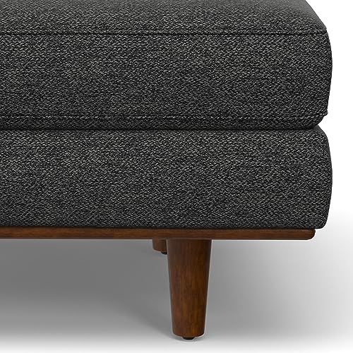 SIMPLIHOME Morrison 33 inch Wide Mid-Century Modern Ottoman in Charcoal Grey Woven-Blend Fabric, Assembled, for the Living Room, Entryway and Family Room
