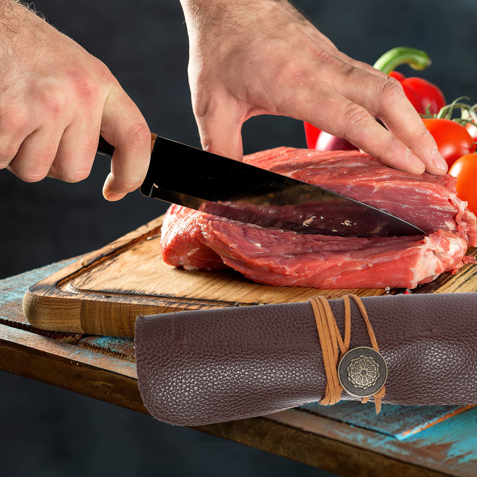 Rosarivae Chef Knife Roll Bag Tools Knives Roll Up Bag Carving Pocket Knives Leather Bag Storage Organizer - Knives not Included