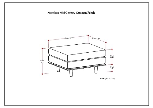 SIMPLIHOME Morrison 33 inch Wide Mid-Century Modern Ottoman in Charcoal Grey Woven-Blend Fabric, Assembled, for the Living Room, Entryway and Family Room