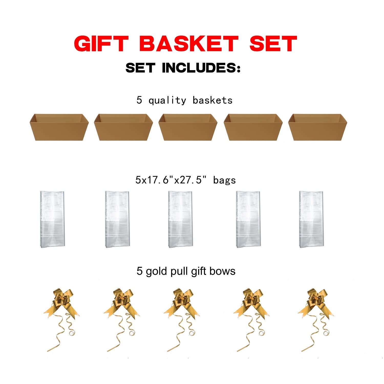 Baskets For Gifts Empty, 5 PCS Sturdy Diy Bulk Gift Basket Kraft Market Tray Cardboard Basket With Handles, Gift Basket Kit Supplies Wrap To Fill For St Patricks Day, Sympathy,Birthday, Irish Wedding