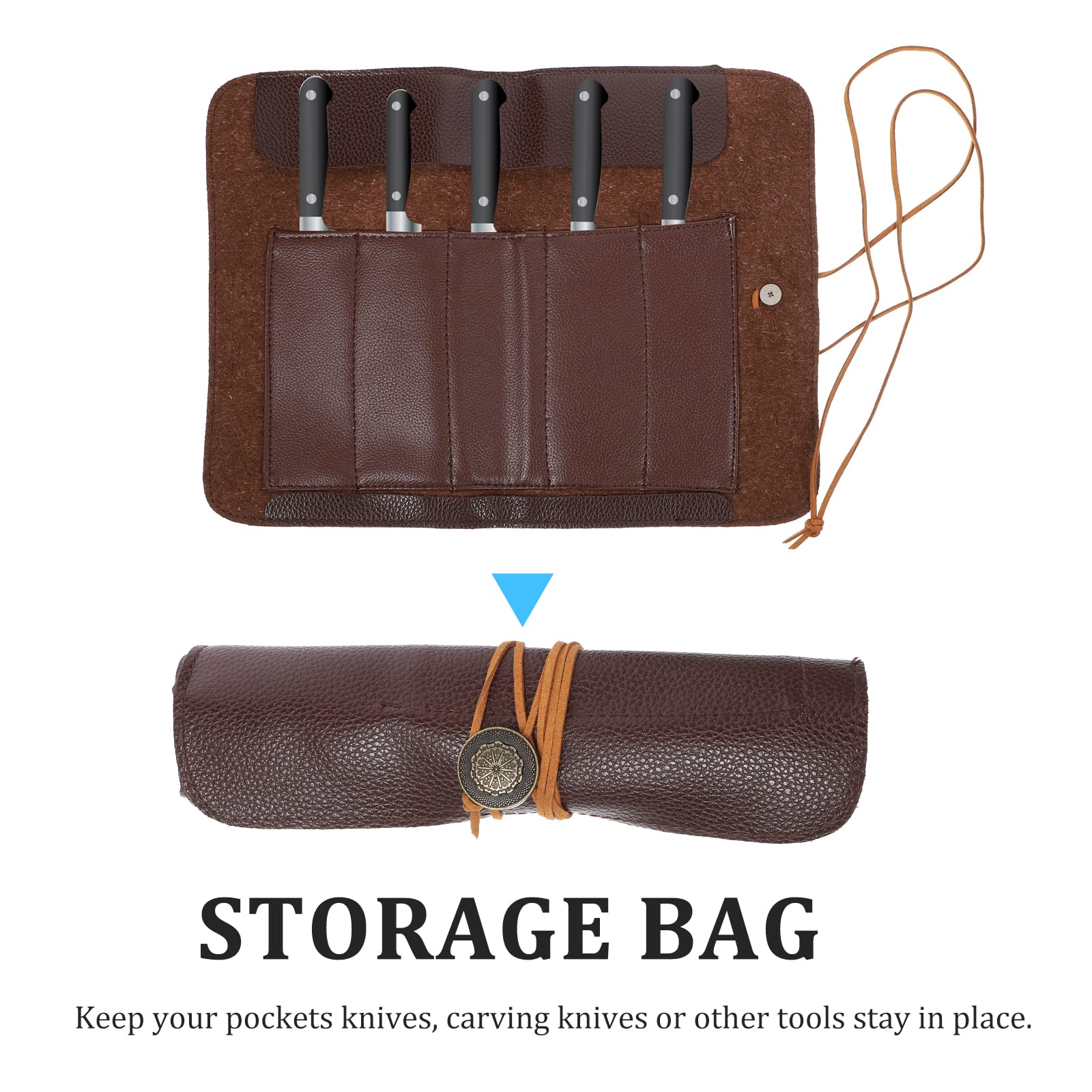Rosarivae Chef Knife Roll Bag Tools Knives Roll Up Bag Carving Pocket Knives Leather Bag Storage Organizer - Knives not Included