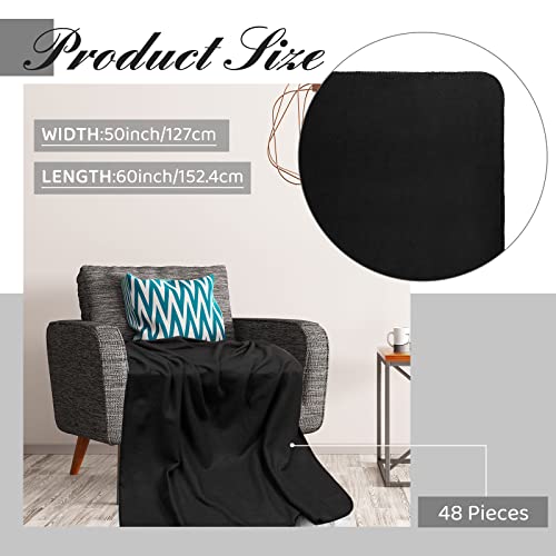 48 Pcs 50 x 60 Inch Fleece Blanket Bulk Black Throw Blankets Solid Polyester Microfiber Blankets Soft Cozy Pet Friendly Blanket for Wedding Favors Home Bed Sofa Office Travel Camping Outdoor Homeless