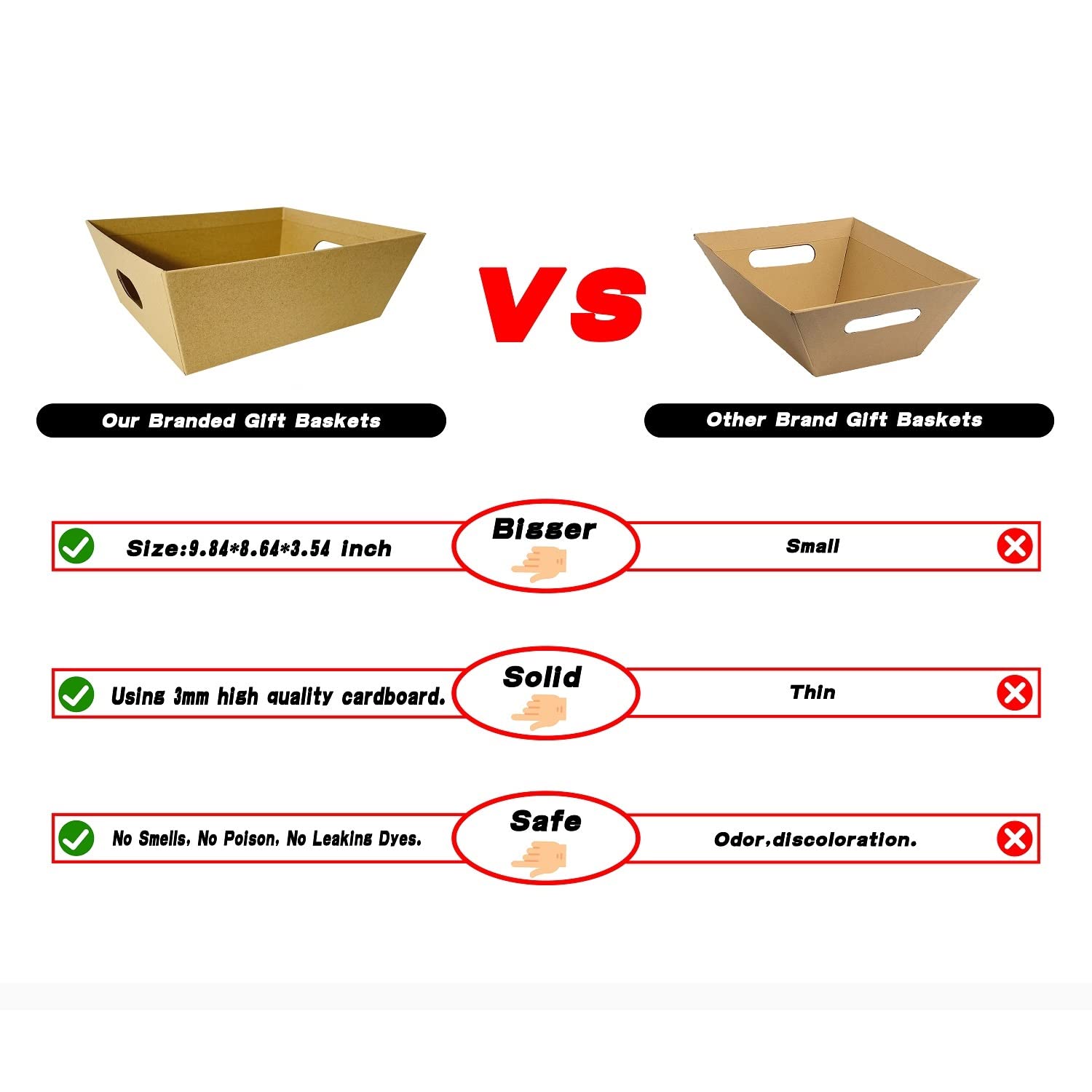 Baskets For Gifts Empty, 5 PCS Sturdy Diy Bulk Gift Basket Kraft Market Tray Cardboard Basket With Handles, Gift Basket Kit Supplies Wrap To Fill For St Patricks Day, Sympathy,Birthday, Irish Wedding