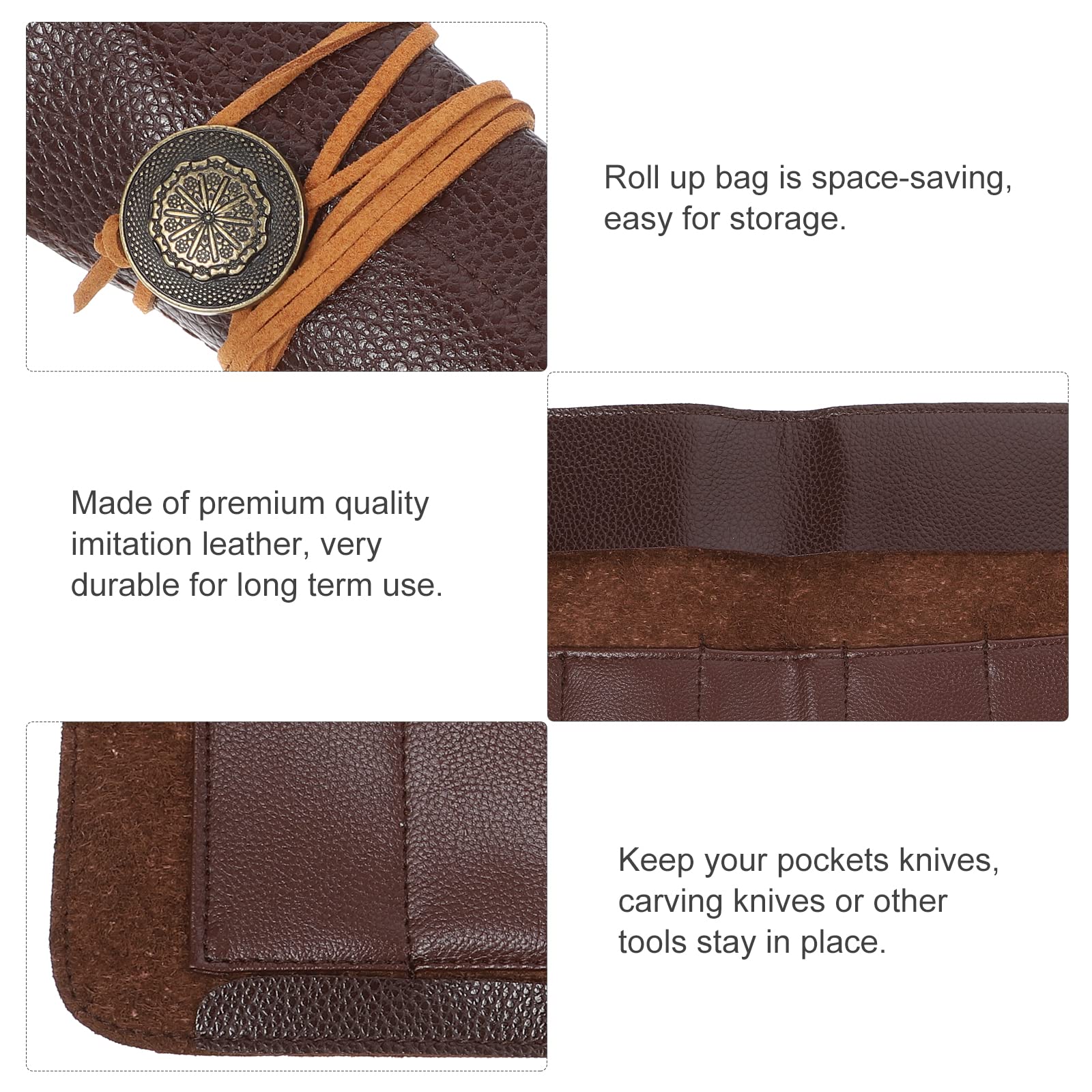 Rosarivae Chef Knife Roll Bag Tools Knives Roll Up Bag Carving Pocket Knives Leather Bag Storage Organizer - Knives not Included