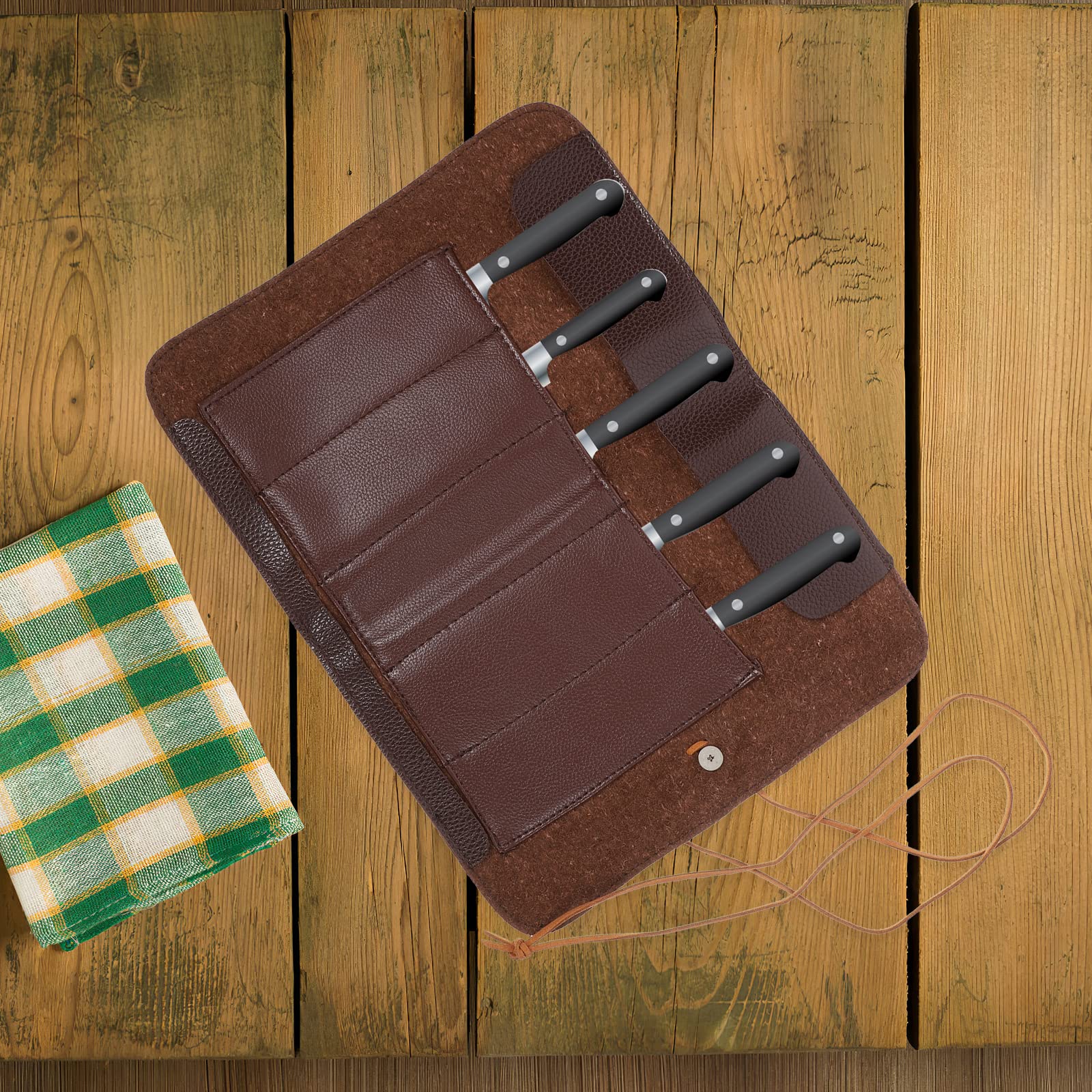 Rosarivae Chef Knife Roll Bag Tools Knives Roll Up Bag Carving Pocket Knives Leather Bag Storage Organizer - Knives not Included