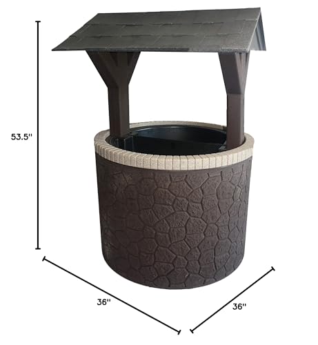 TankTop Covers Decorative Wishing Well Septic, Well, Lawn and Garden Enclosure Cover with 5-Inch Deep Planter with Brown Base - Dark Granite Roof