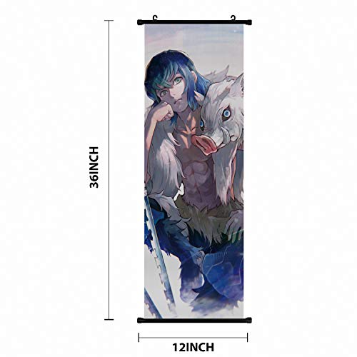 Poster Anime Scroll Hashibira Inosuke Hanger Cartoon Comic Scrolls Fabric Hanging Wall Art Picture Decor 36" L x 12" W
