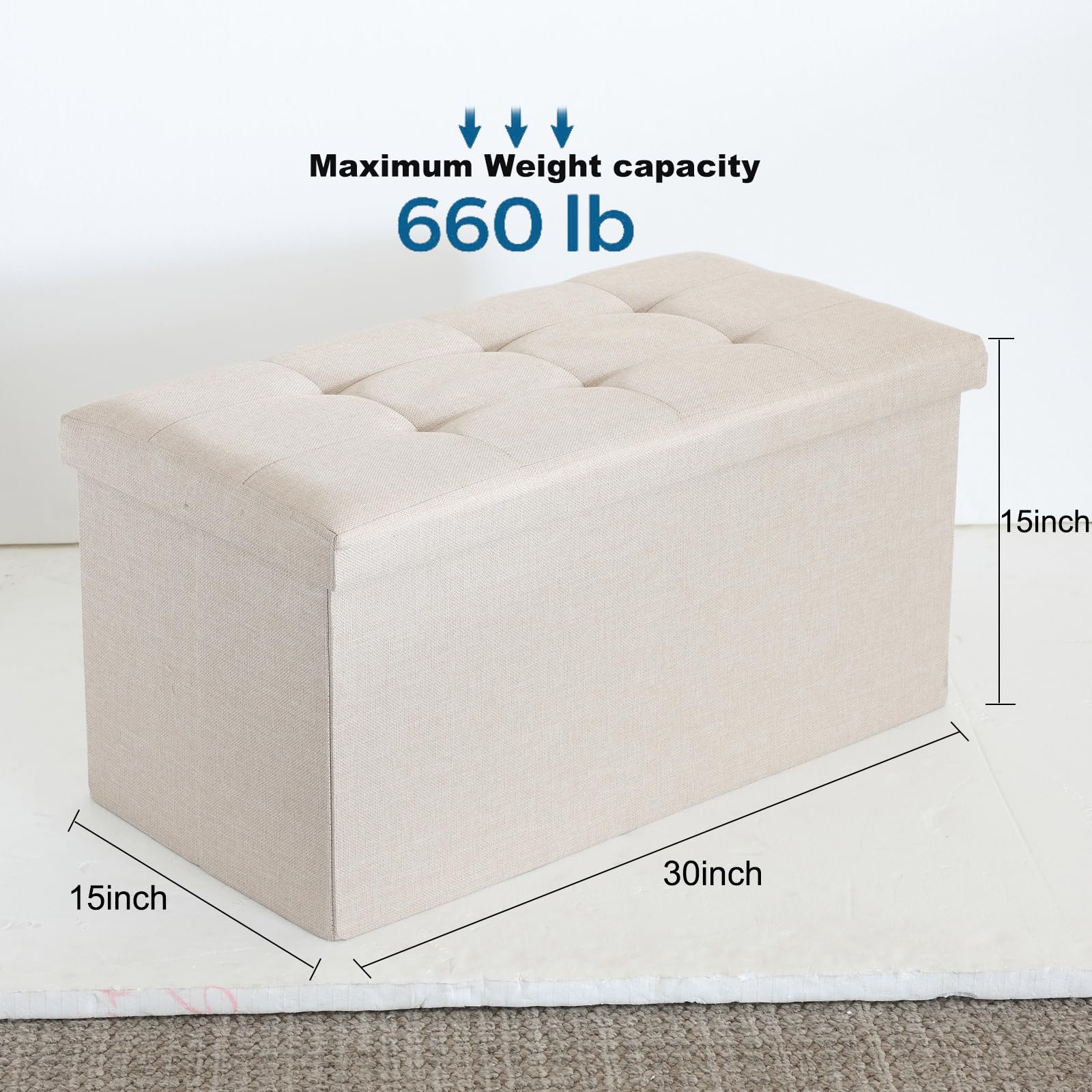 Hamgtrion Ottoman Storage Ottoman Folding Ottomans Footrest Storage Ottoman Small Footstool Rectangle Bench Cube for Room Living Room Bedroom Beige L30W15H15inches, FJ-30BEIGE