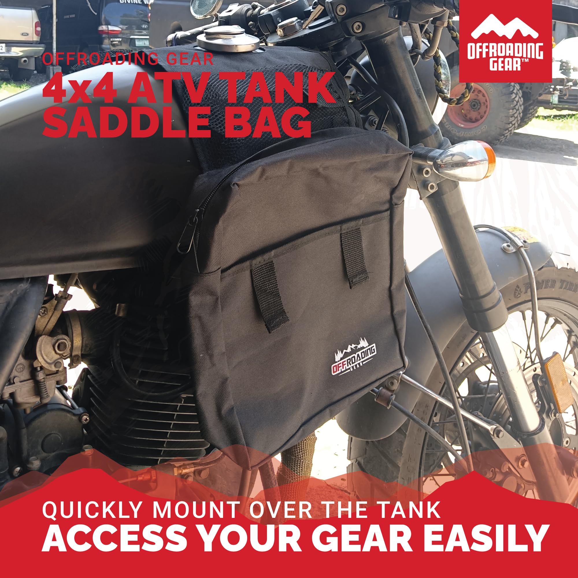 Offroading Gear 4x4 Waterproof Rear and Front Tank-Top Saddle Bag| With Two Compartments| Great for ATV| UTV| Snow Mobile| Quad Bike| Motorcycle| Etc. | Black