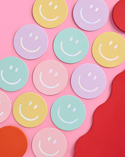 xo, Fetti Smile Pastel Party Drink Coasters - 16 pcs - Iridescent Foil | Happy Pastel Birthday Party Decorations, Cute Bachelorette Party, Cool Cocktail Disposable Coaster