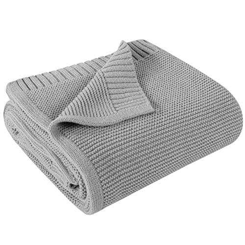 Yoofoss 100% Cotton Knitted Throw Blanket 75" x 55", Breathable Cozy Neutral Thermal Bed Blanket, All Season Decorative Throw Blanket for Couch, Bed, Home Decor, Grey