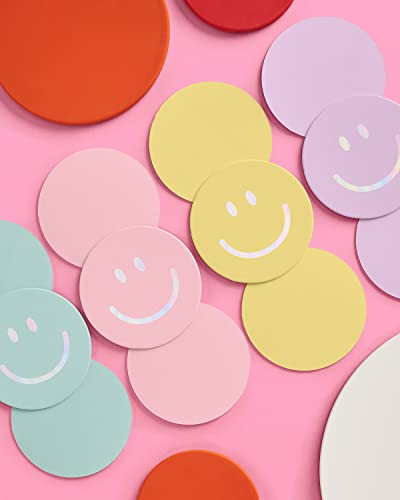 xo, Fetti Smile Pastel Party Drink Coasters - 16 pcs - Iridescent Foil | Happy Pastel Birthday Party Decorations, Cute Bachelorette Party, Cool Cocktail Disposable Coaster