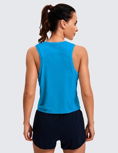 CRZ YOGA Women's Lightweight Racerback Tank Top High Neck Cropped Tank Tops Sleeveless Workout Running Shirts Poolside Blue Small