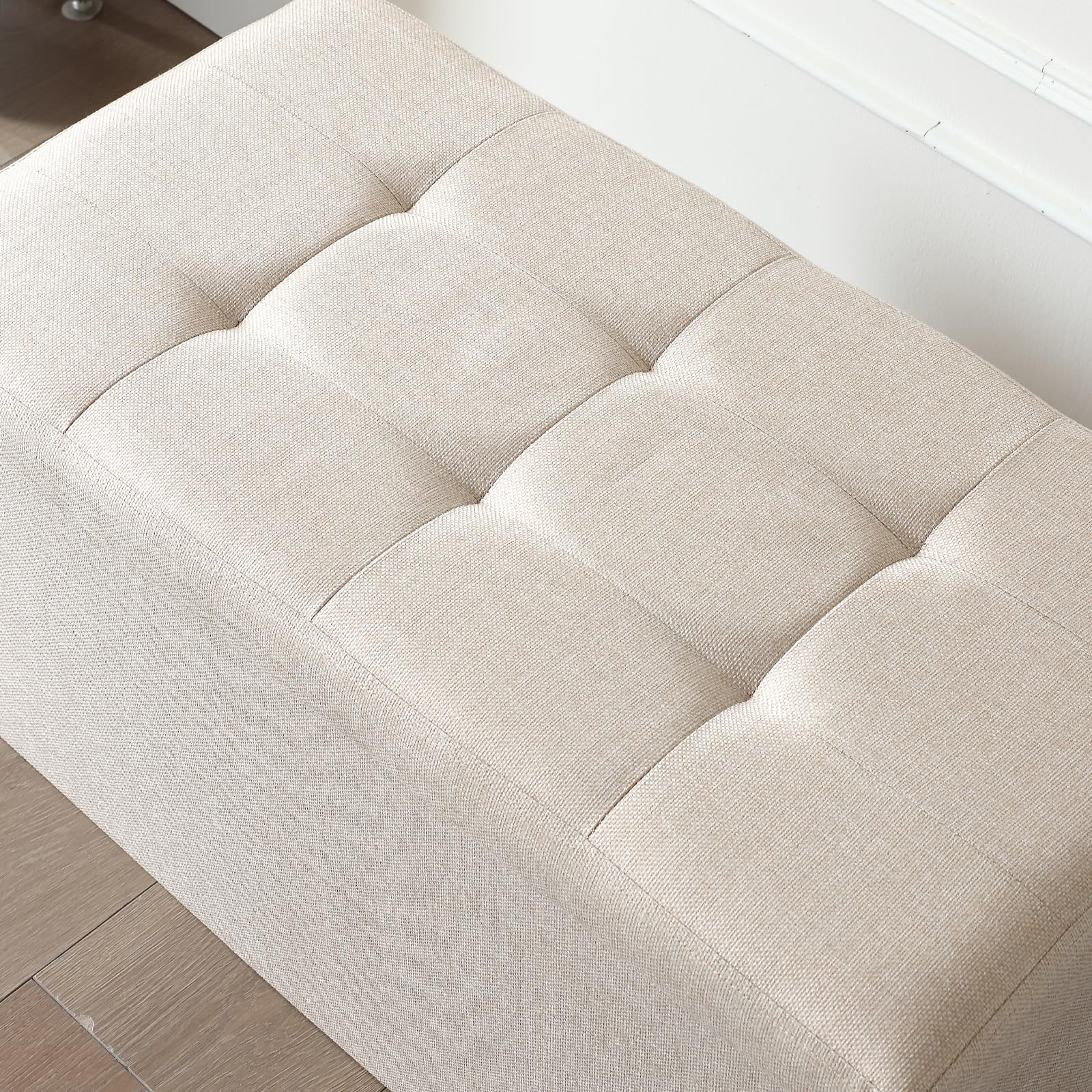 Hamgtrion Ottoman Storage Ottoman Folding Ottomans Footrest Storage Ottoman Small Footstool Rectangle Bench Cube for Room Living Room Bedroom Beige L30W15H15inches, FJ-30BEIGE