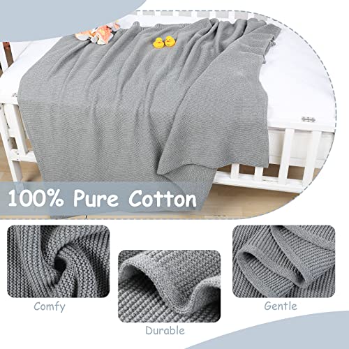 Yoofoss 100% Cotton Knitted Throw Blanket 75" x 55", Breathable Cozy Neutral Thermal Bed Blanket, All Season Decorative Throw Blanket for Couch, Bed, Home Decor, Grey