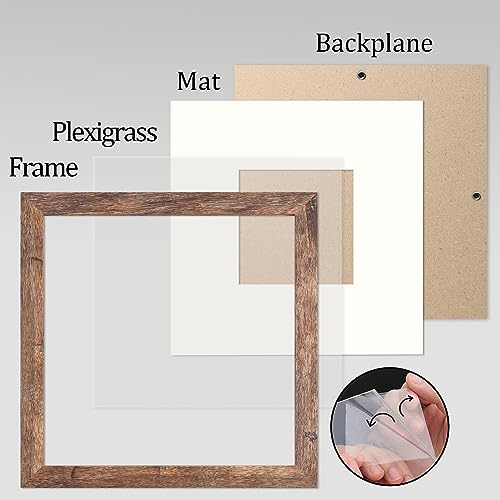 AVEAX 8x8 Picture Frames Display Pictures 4x4 with Mat or 8x8 Without Mat, Set of 4 Square Photo Frame for Wall or Tabletop Brown