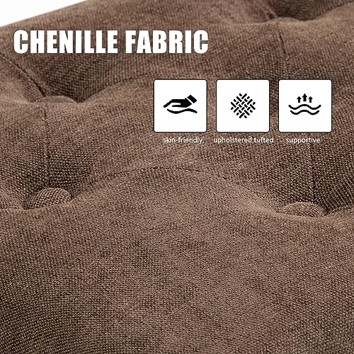 J.C.UP Upholstered Tufted Storage Ottoman, Storage Ottoman Footstool with Safety Hinge Button-Tufted Seat, Storage Bench for Bedroom Living Room Storage Toy Box(Brown-Fabric)