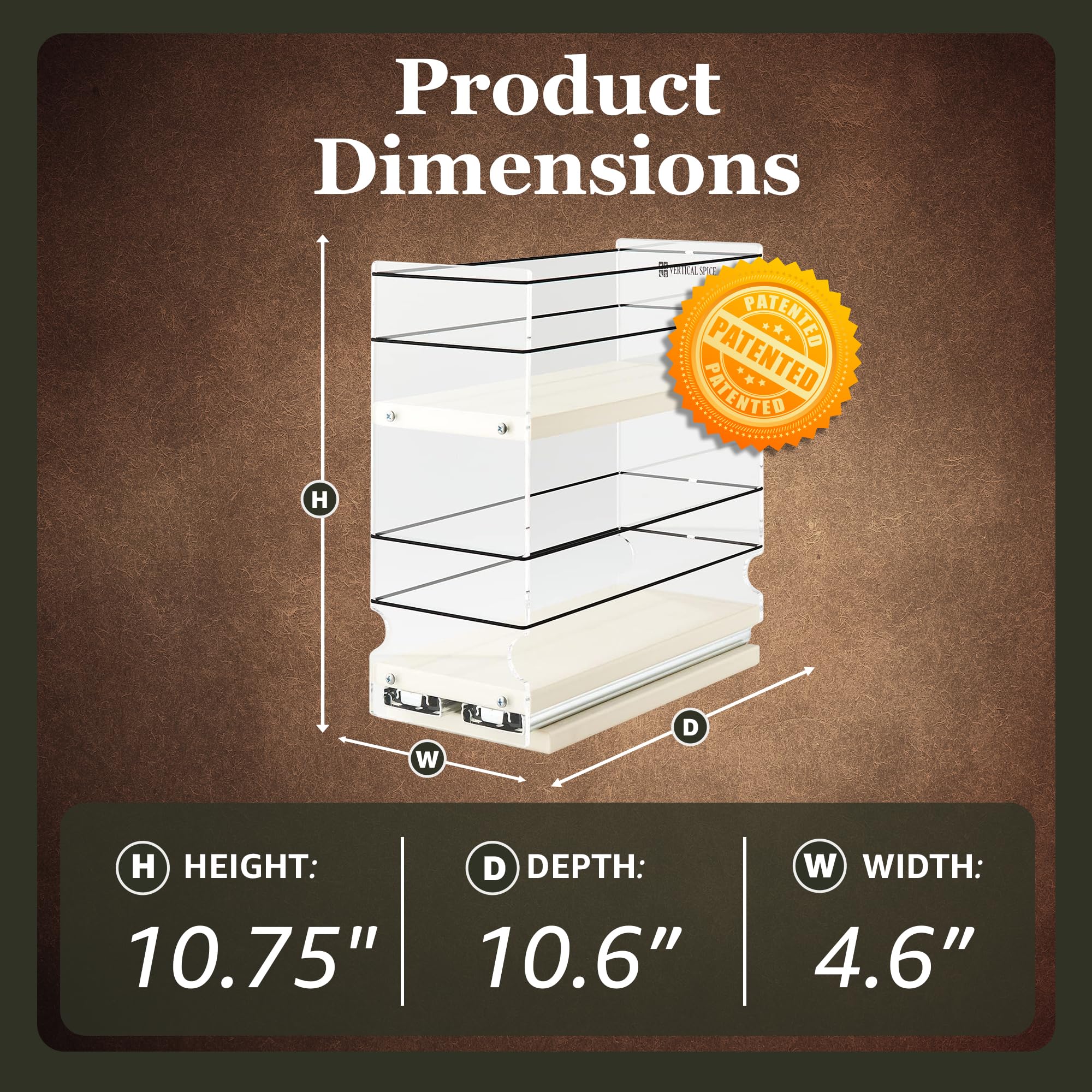 Vertical Spice - 4x2x11 DC - Storage Organizer Drawer with 2 Tiers - Heavy Duty - Size: 4.6" Width x 10.75" Height x 10.6" Depth - MADE IN USA