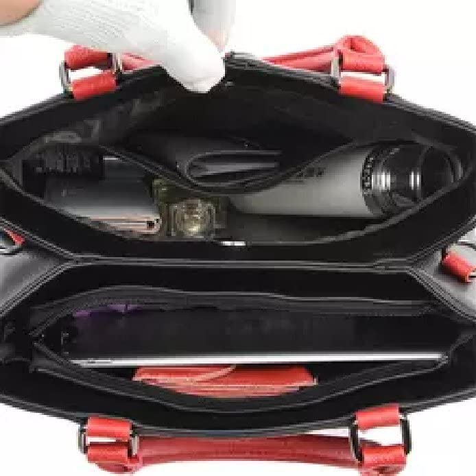 Fashion Leather Black with Red Handbags Medium for Women Luxury Shoulder Bag Tote Top-Handle Satchel Purses for Ladies