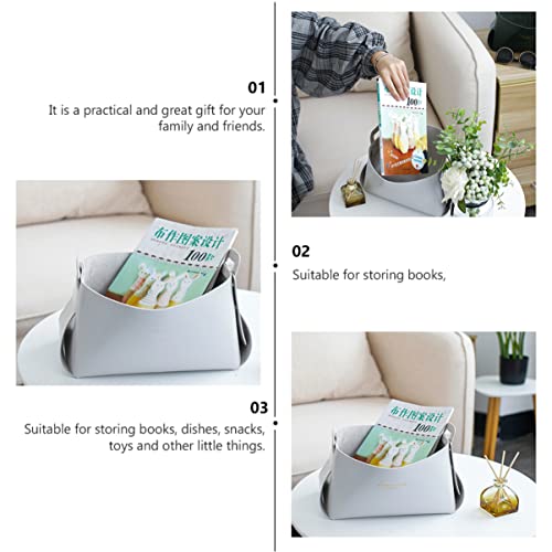 Cabilock Box Handle Flowers Basket Room Leather Desk for Wallet Storage Coin Decoration Baskets Fruits Small Cube Toys Bedside Jewelry Grey Collapsible Living Assembled Organizer Holder