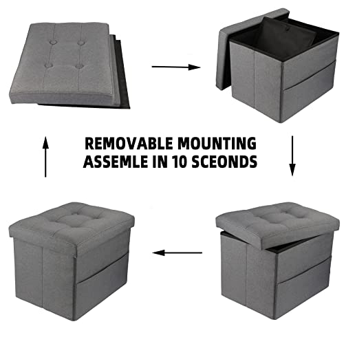 Hamgtrion Ottoman Storage Ottoman Foot Rest Footstool with Side Pocket Foldable Ottoman Folding Ottomans Footrest Rectangle Bench Cube for Room Living Room Bedroom Grey L17W13H13inches
