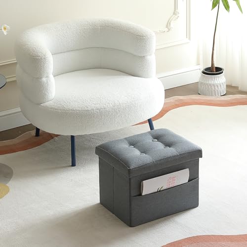 Hamgtrion Ottoman Storage Ottoman Foot Rest Footstool with Side Pocket Foldable Ottoman Folding Ottomans Footrest Rectangle Bench Cube for Room Living Room Bedroom Grey L17W13H13inches