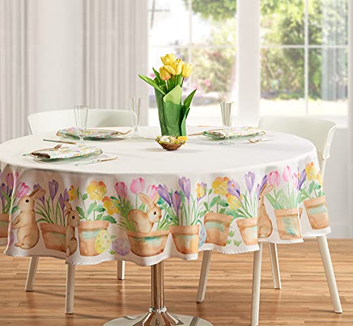Kadut Easter Tablecloth Round, Easter Bunnies Fabric Table Cloth, 70" Round, for Indoor/Outdoor Use. for Spring, Easter, and Summer Tablecloth.
