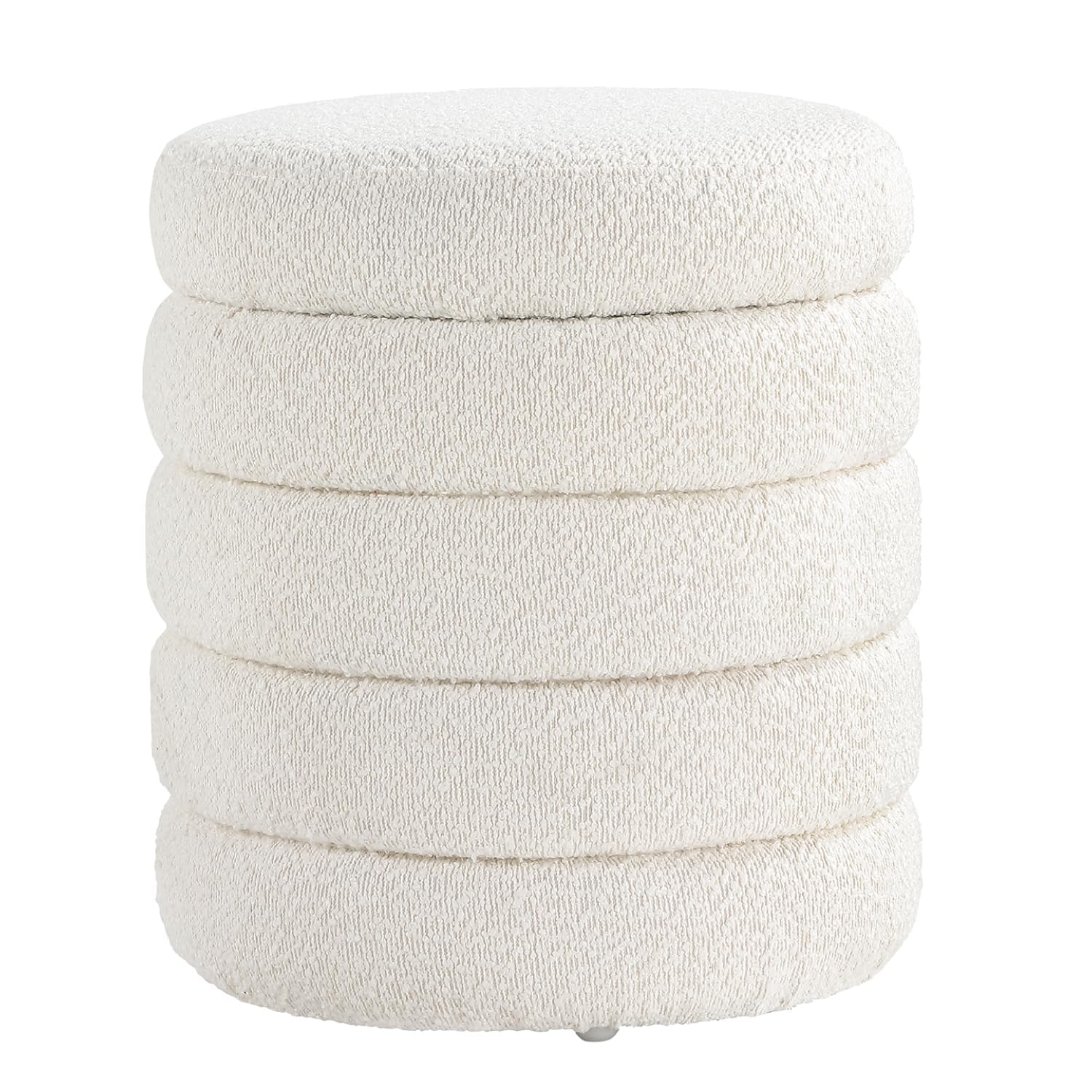 Modern Round Ottoman with Soft Padded Seat, Storage Vanity Chairs for Makeup, Upholstered Footrest Stool Ottoman Foot Stool for Living Room, Bedroom