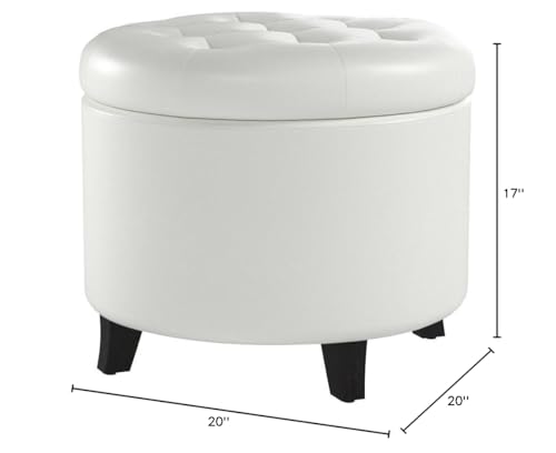 Convenience Concepts Designs4Comfort Round Storage Ottoman 19.75" - Versatile Contemporary Foot Stool for Living Room, Office, Ivory Faux Leather