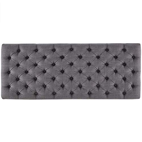 BELLEZE 47 Inch Mid Century Modern Storage Ottoman, Rectangular Lift Top Button Tufted Linen Bench Footstool for Living Room or Bedroom Furniture - Tiara (Gray)
