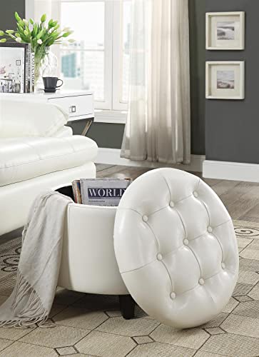 Convenience Concepts Designs4Comfort Round Storage Ottoman 19.75" - Versatile Contemporary Foot Stool for Living Room, Office, Ivory Faux Leather