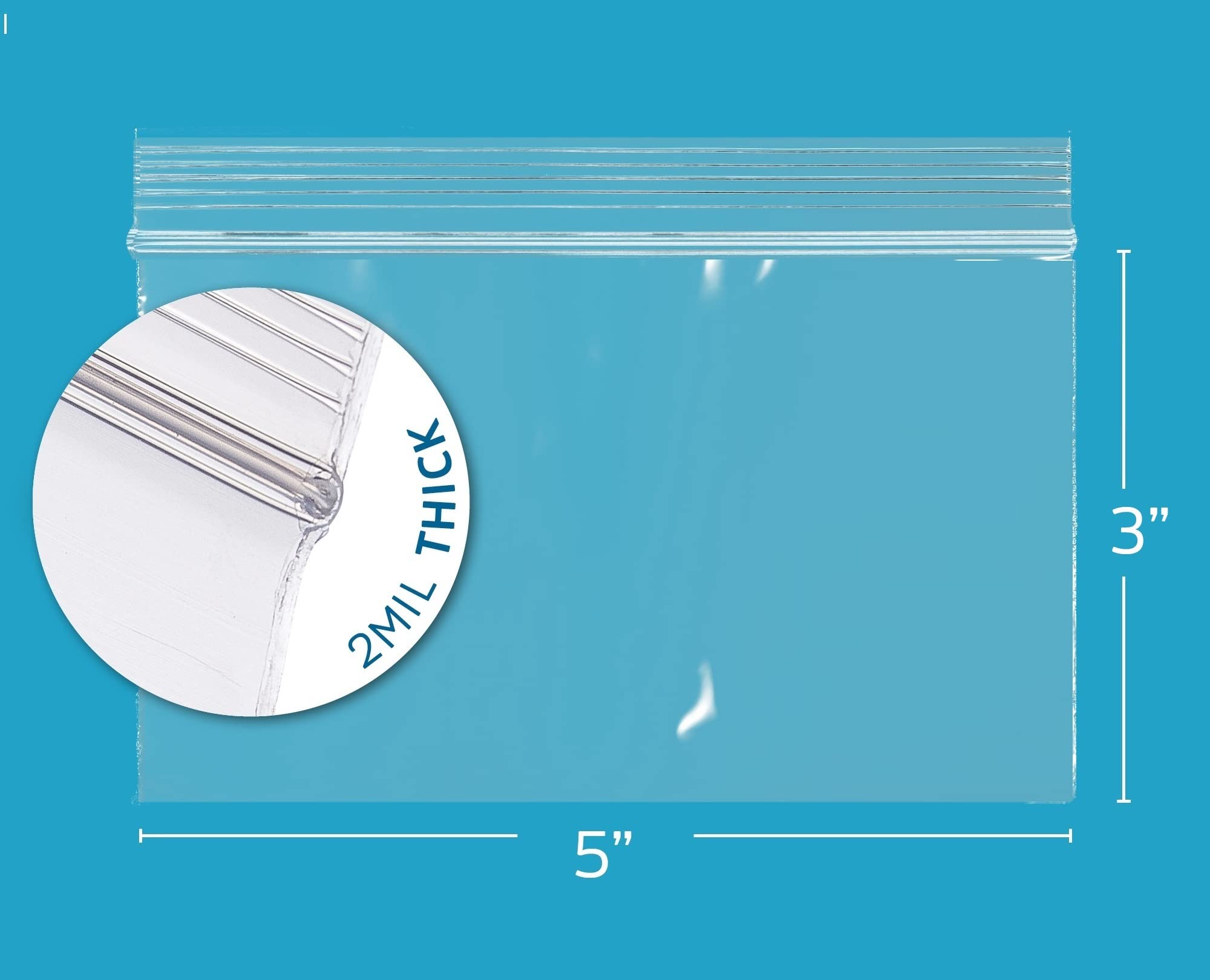 GPI - 5" X 3" 100 Count, 2 Mil Clear Reclosable Zip Plastic Poly Bags with Resealable Lock Seal Zipper for Snack, Candy, Nuts, Cookies, Sewing Supplies, Beads.