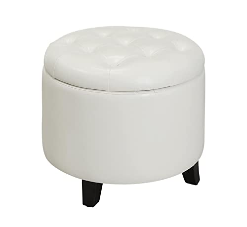 Convenience Concepts Designs4Comfort Round Storage Ottoman 19.75" - Versatile Contemporary Foot Stool for Living Room, Office, Ivory Faux Leather