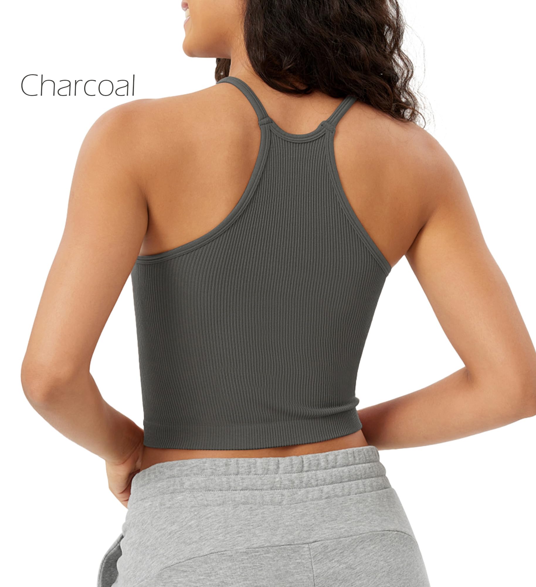 ODODOS Women's Crop 3-Pack Washed Super Soft Lightweight Rib-Knit Camisole Crop Tank Tops, Mushroom Taupe Charcoal, Medium/Large