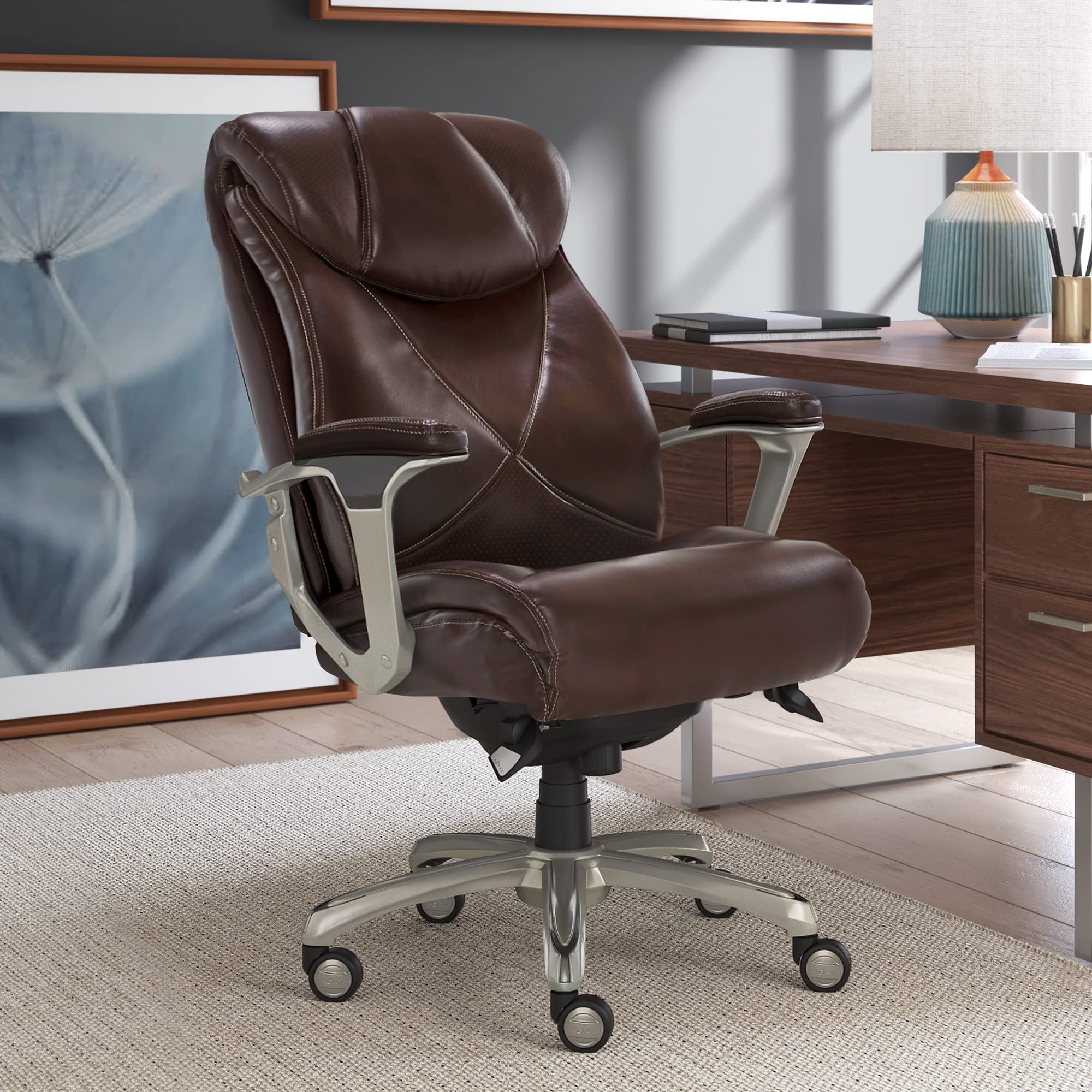La-Z-Boy Cantania Executive Chair with AIR Lumbar Technology and Memory Foam Cushions, Ergonomic Design for Office Space, Brown