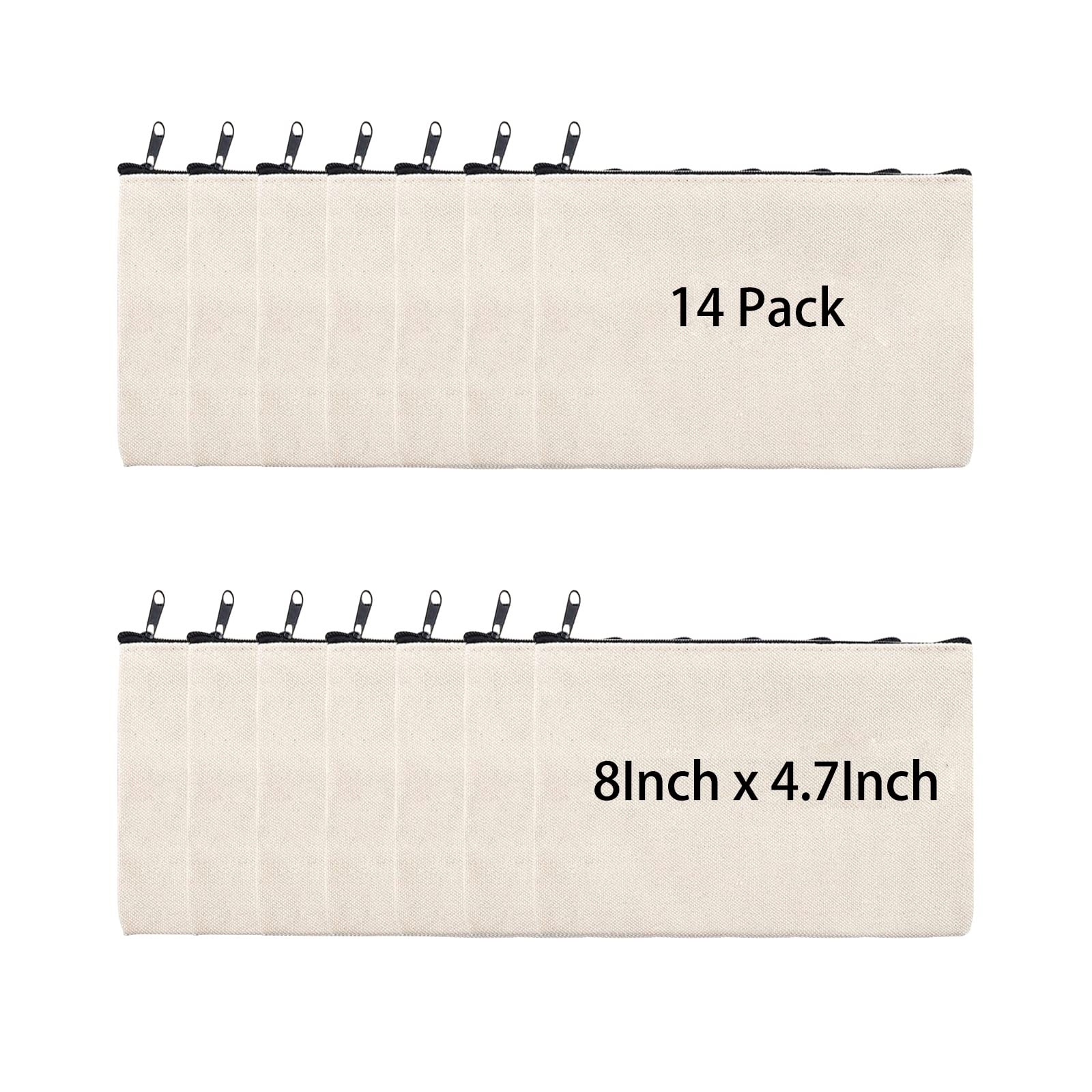 14Pieces 8 x 5 Inch Blank Craft DIY Canvas Pen Pencil Case- Cotton Canvas Invoice Bill Bag Makeup Bag Cosmetic Bag Multipurpose Travel Toiletry Pouch with Black Zipper…
