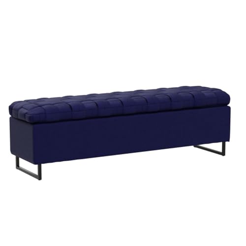 Inspired Home Velvet Storage Ottoman - Hand Woven Entryway Bench with Storage and Foot Rest, Navea, Navy