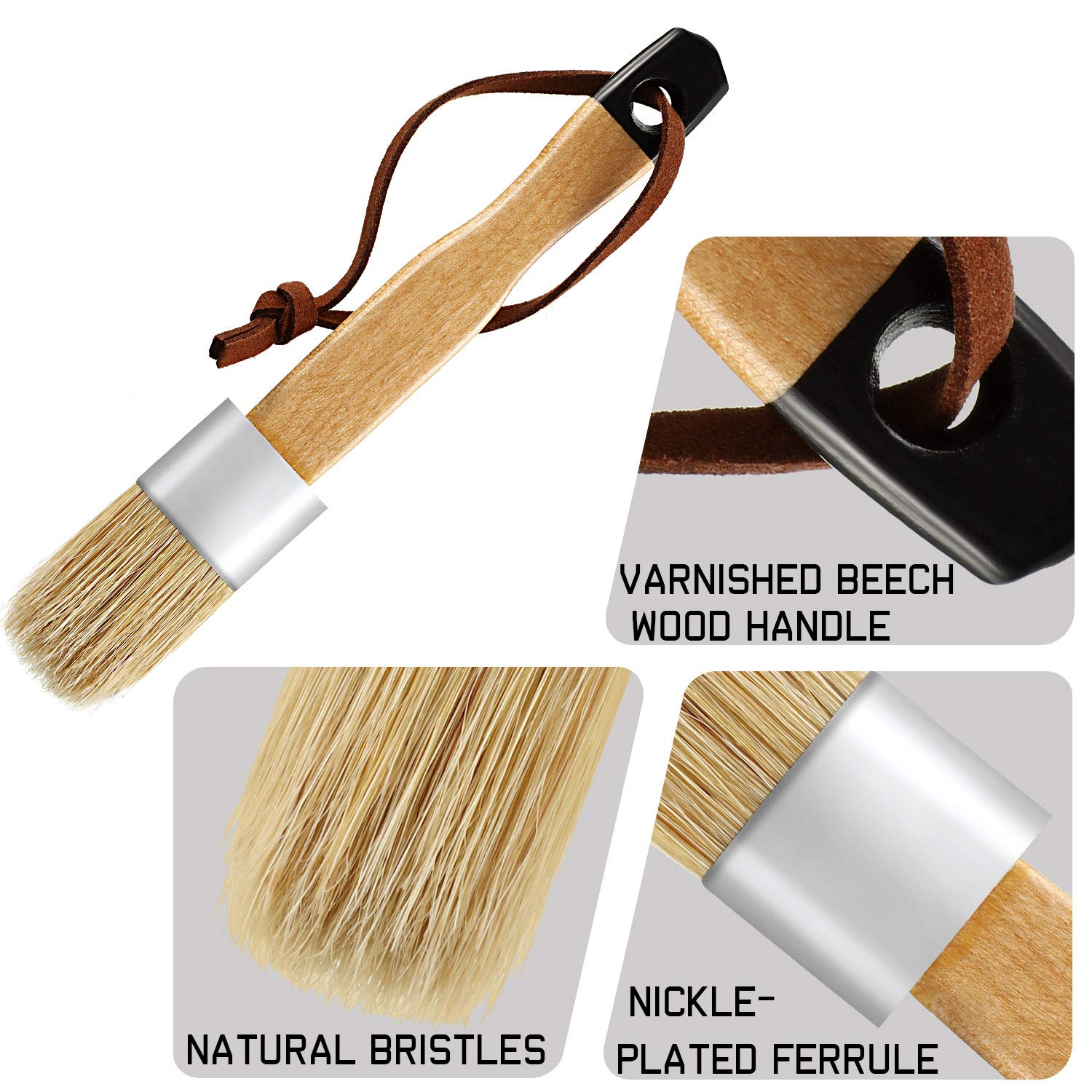 3 Pieces Chalk and Wax Paint Brushes Oval Brush for Acrylic Painting Bristle Stencil Brushes for Wood Furniture Home Decor, Including Flat Pointed and Round Chalked Paint Brushes (Black)