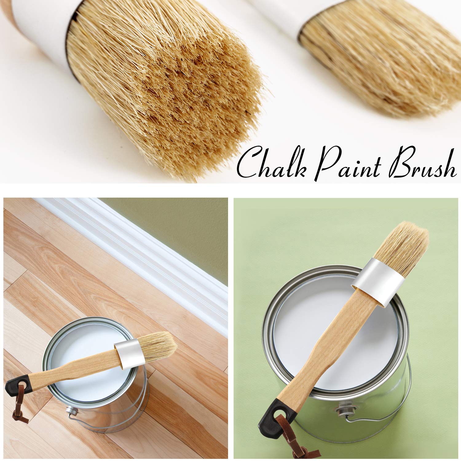 3 Pieces Chalk and Wax Paint Brushes Oval Brush for Acrylic Painting Bristle Stencil Brushes for Wood Furniture Home Decor, Including Flat Pointed and Round Chalked Paint Brushes (Black)