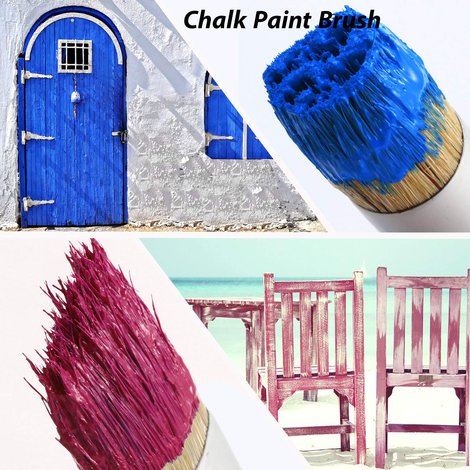 3 Pieces Chalk and Wax Paint Brushes Oval Brush for Acrylic Painting Bristle Stencil Brushes for Wood Furniture Home Decor, Including Flat Pointed and Round Chalked Paint Brushes (Black)