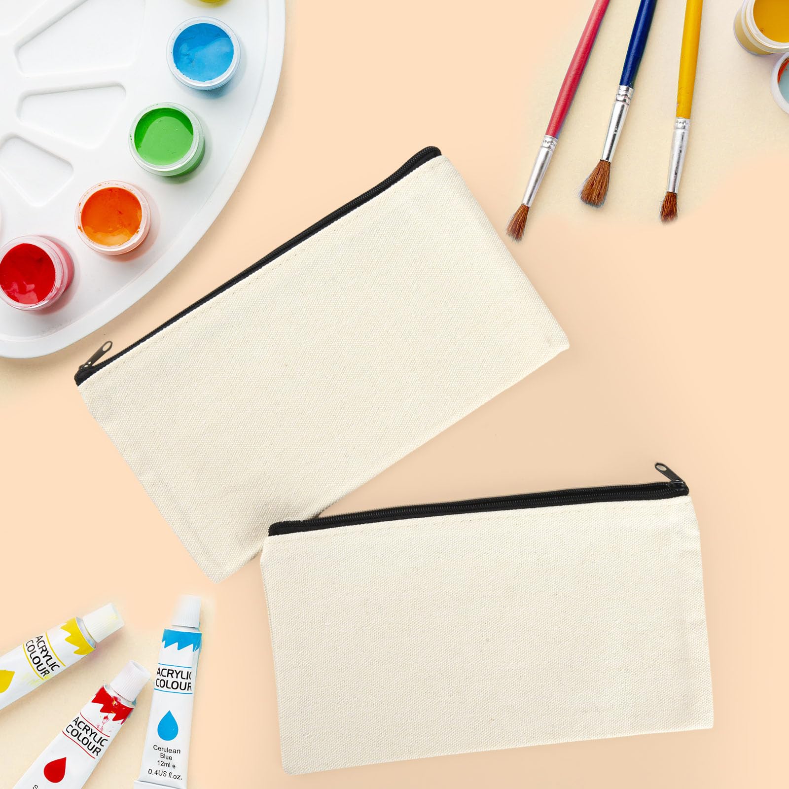 14Pieces 8 x 5 Inch Blank Craft DIY Canvas Pen Pencil Case- Cotton Canvas Invoice Bill Bag Makeup Bag Cosmetic Bag Multipurpose Travel Toiletry Pouch with Black Zipperā¦