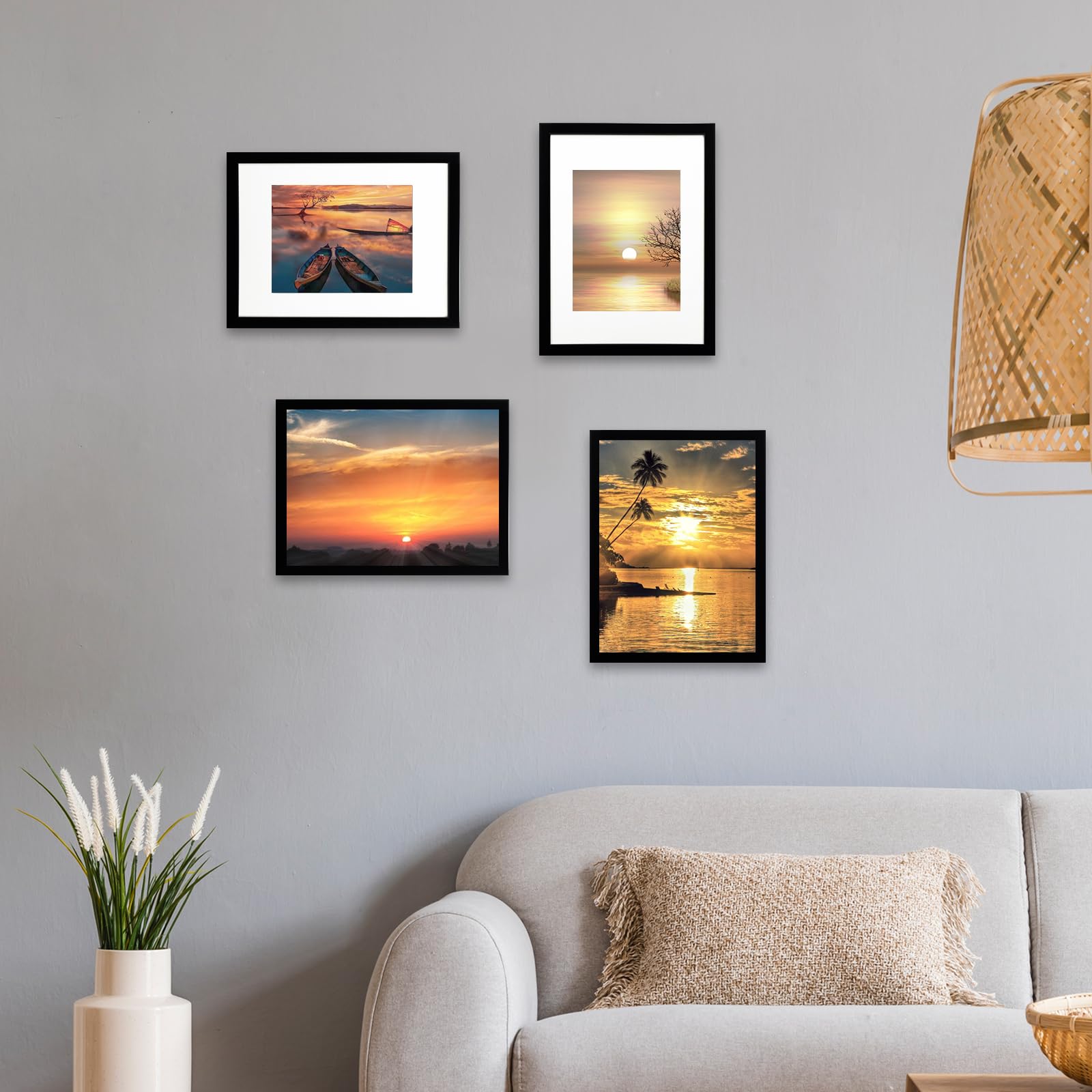 Fixwal 9 x 12 Black Picture Frame Set of 4, Display 6 x 8 Picture with Mat or 9 x 12 with Out Mat for Wall Hanging Display
