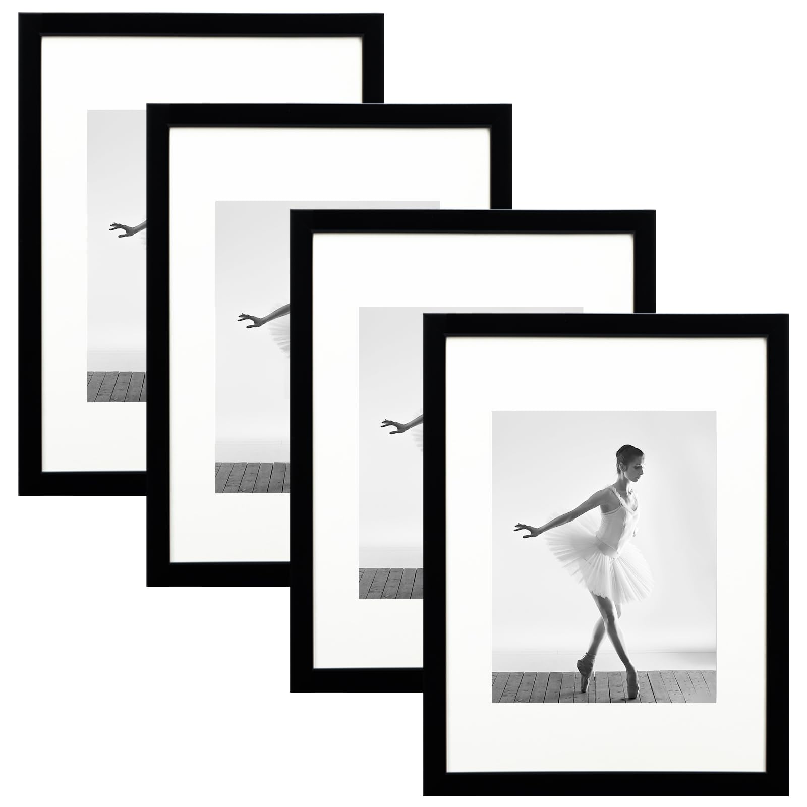Fixwal 9 x 12 Black Picture Frame Set of 4, Display 6 x 8 Picture with Mat or 9 x 12 with Out Mat for Wall Hanging Display