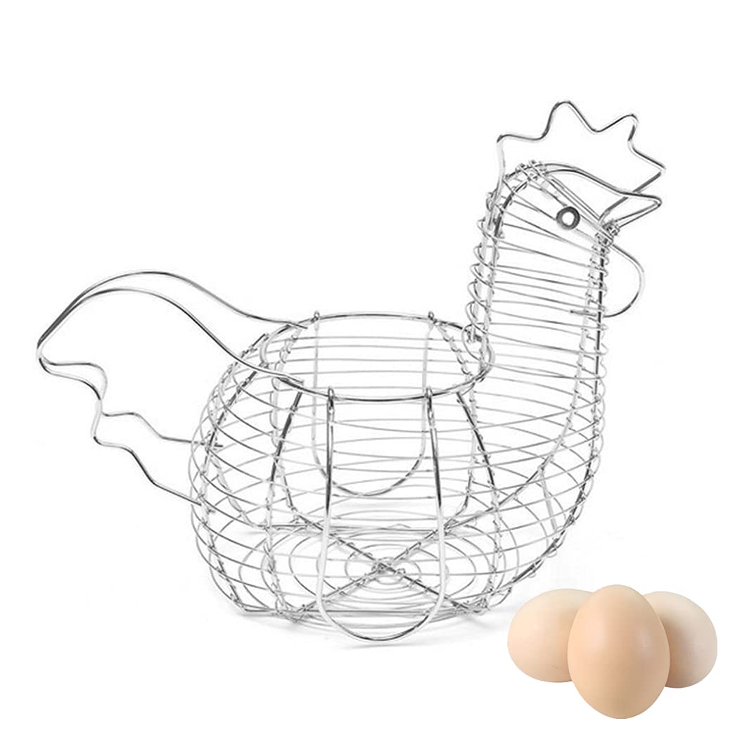 Aebor Chicken Egg Basket Holder Metal Wire Hen Shaped Kitchen Storage Rack, Egg Basket with Handle, Holds 15-20 Eggs, for Kitchen Living Room Home Décor Decoration Storage