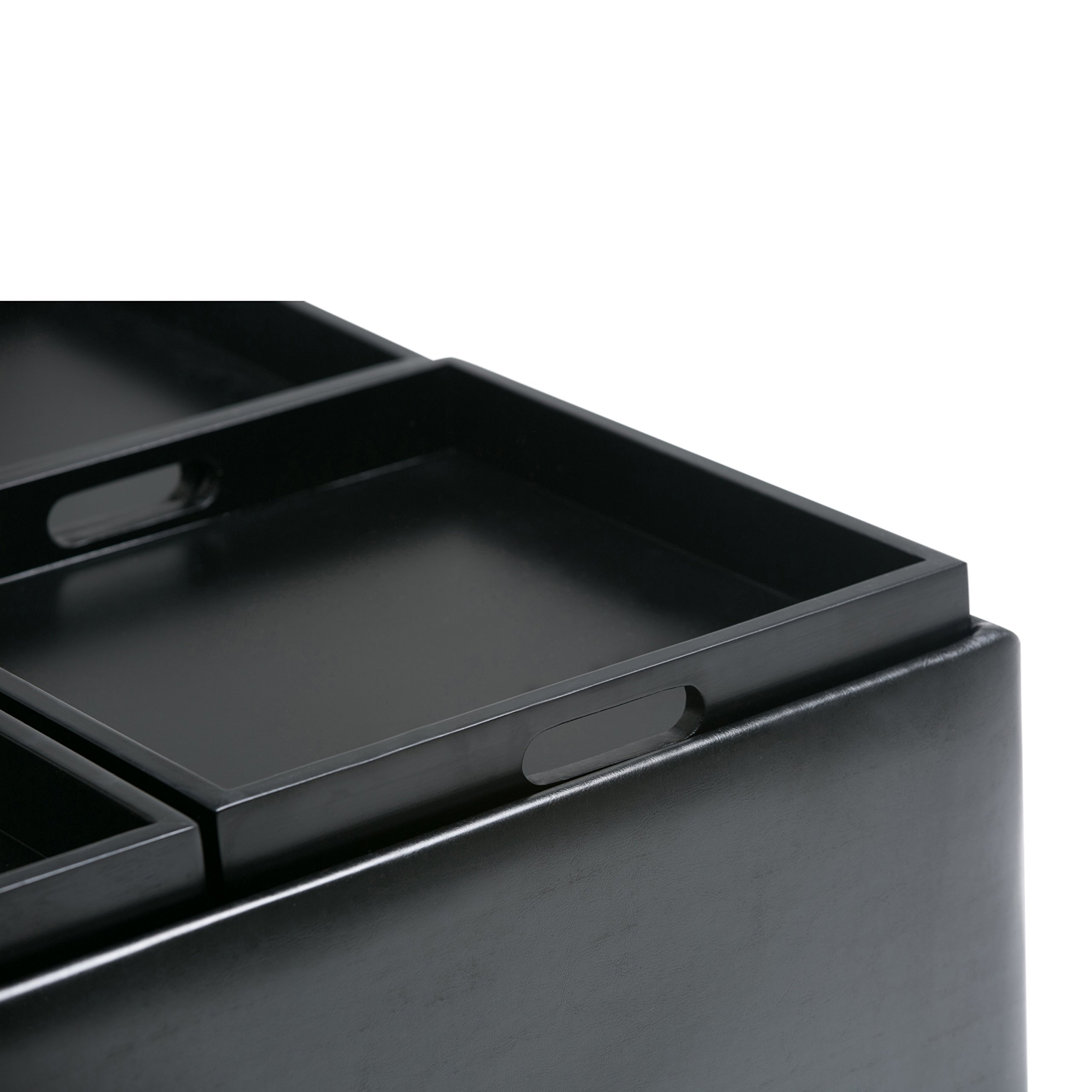 SIMPLIHOME Avalon Wide Contemporary Square Coffee Table Storage Ottoman Vegan Faux Leather, Assembled, for The Living Room and Bedroom, 35 inch, Midnight Black
