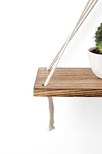 Mkono Artificial Ivy Macrame Hanging Shelves with Lights Set of 2 Boho Wall Decor Display Plants Photos Wood Floating Storage Shelf for Bedroom Bathroom Living Room Nursery Dorm Kitchen
